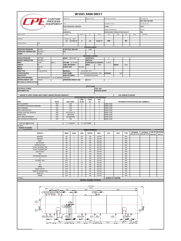 Vessel Data Sheet | PDF | Materials | Mechanical Engineering