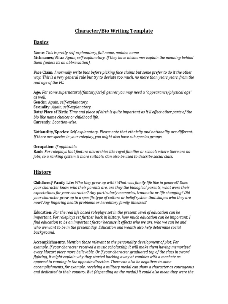 A Comprehensive Guide to Character Biography Development | PDF | Plot ...
