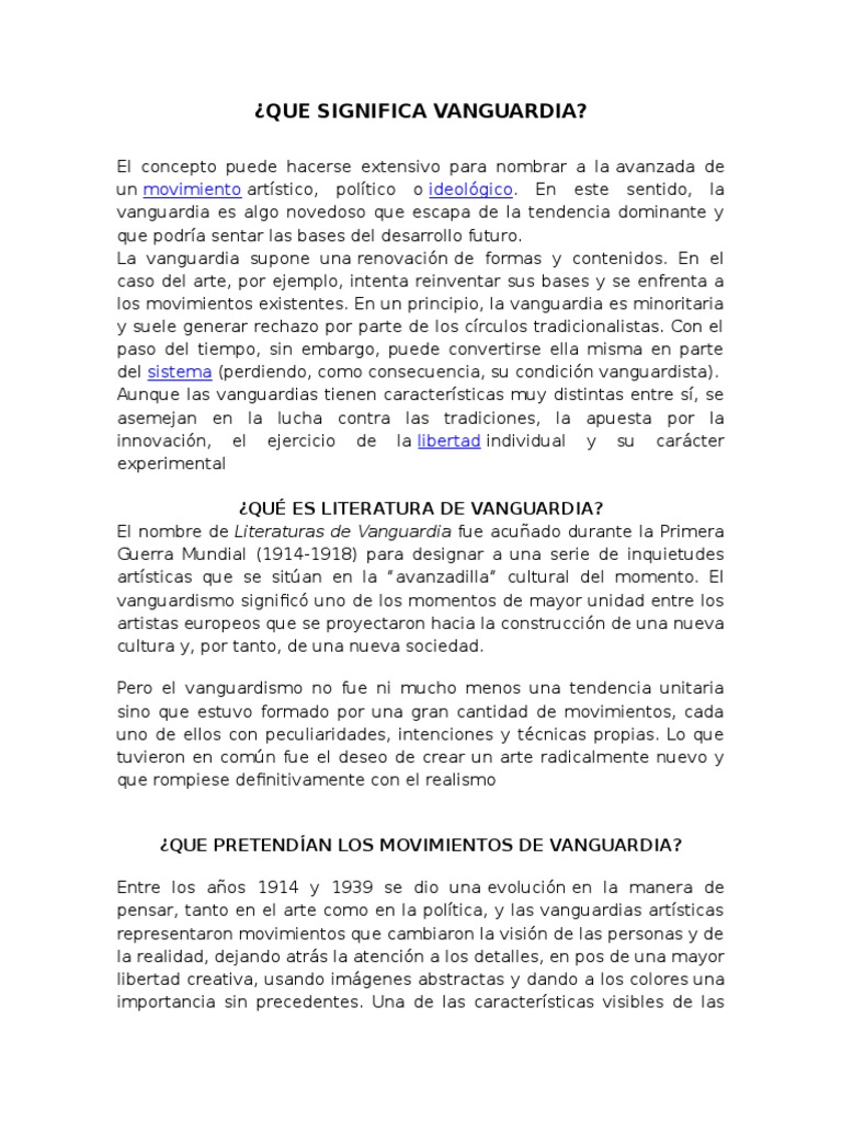 Definición y características de vanguardia | PDF | Vanguardia | Artes ...