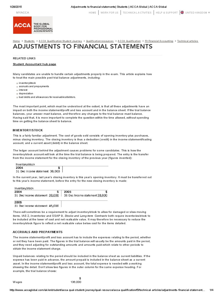Adjustments To Financial Statements - Students - ACCA Global - ACCA ...