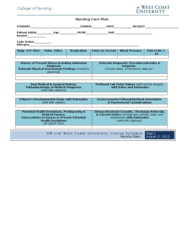 Care Plan Template | PDF | Medical Diagnosis | Nursing
