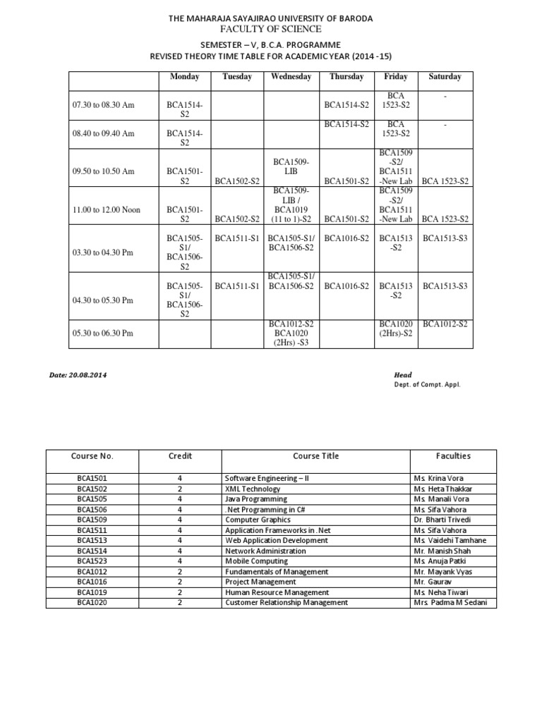 BCA Semester V Timetable | PDF