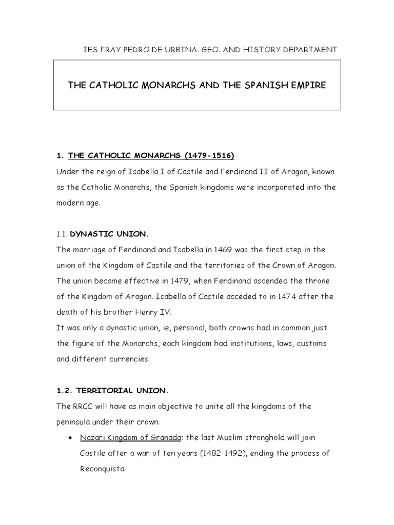 Catholic Monarchs and Spanish Empire Overview | PDF | Spanish Empire ...