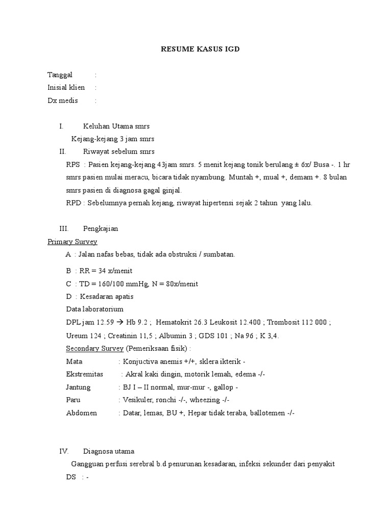 Igd Resume Kasus Igd | PDF