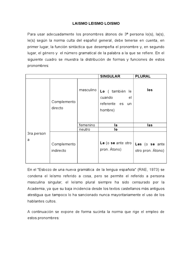 LAISMO LEISMO LOISMO | Objeto (gramática) | Idiomas
