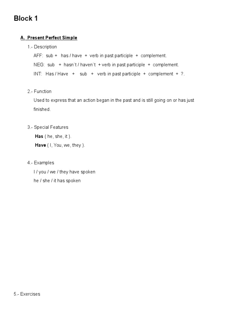English Blocks | PDF | Perfect (Grammar) | Verb