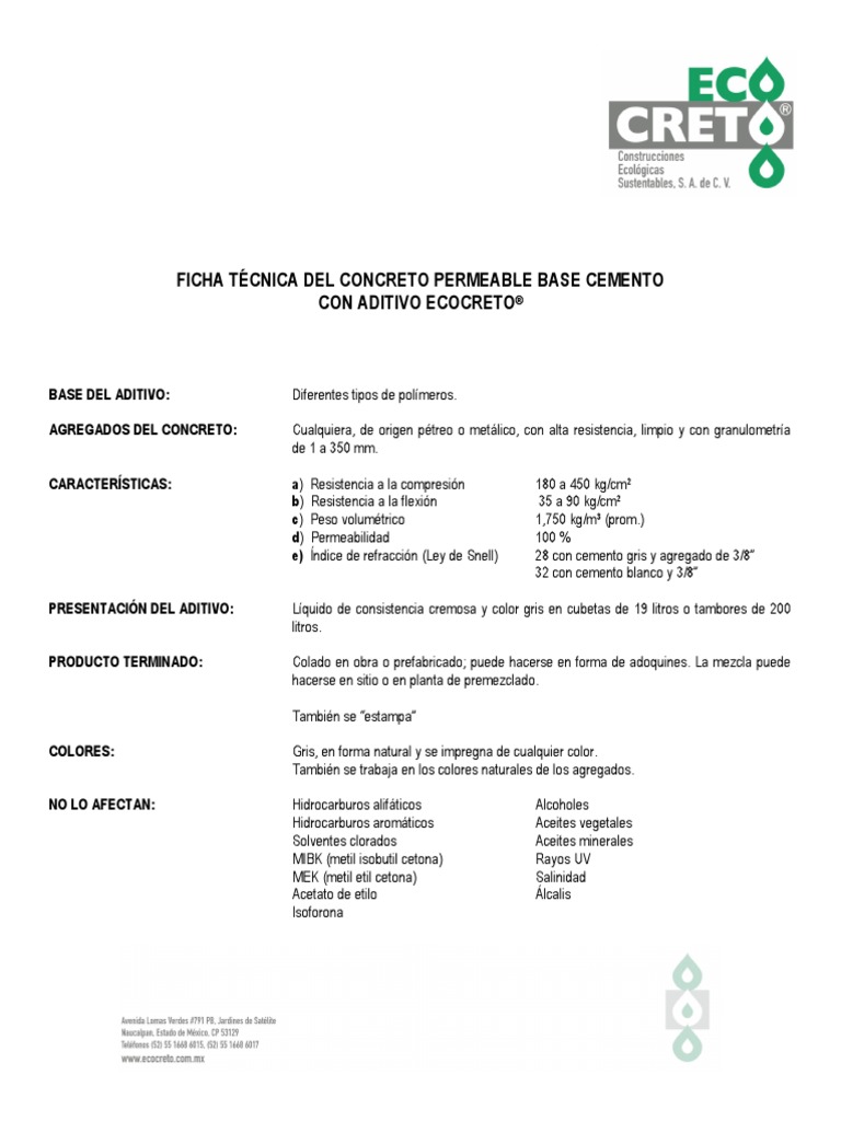 Ficha Tecnica Ecocreto | PDF