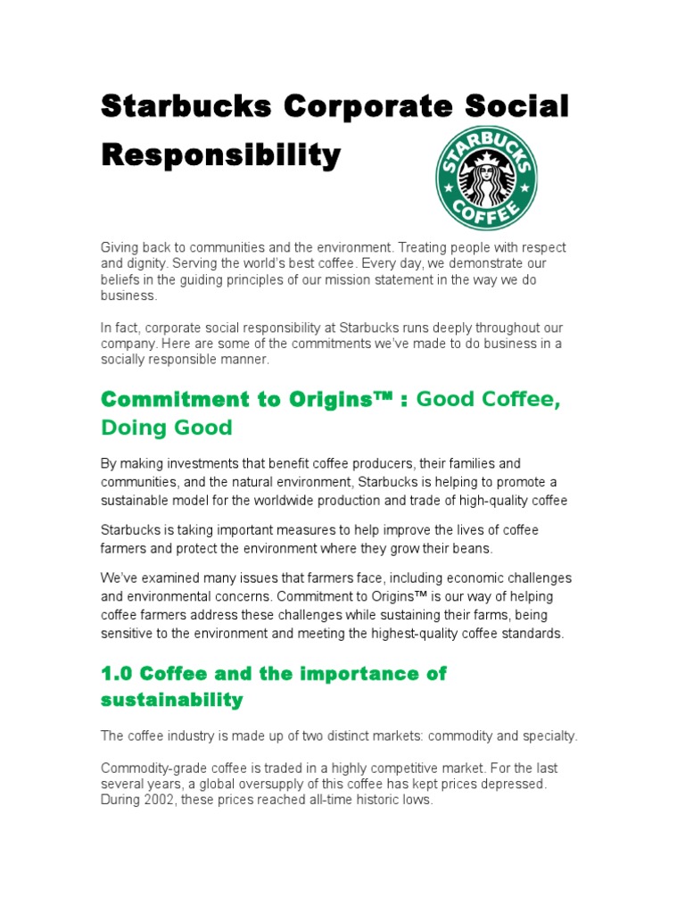 Starbucks Corporate Social Responsibility | PDF | Fair Trade | Organic ...
