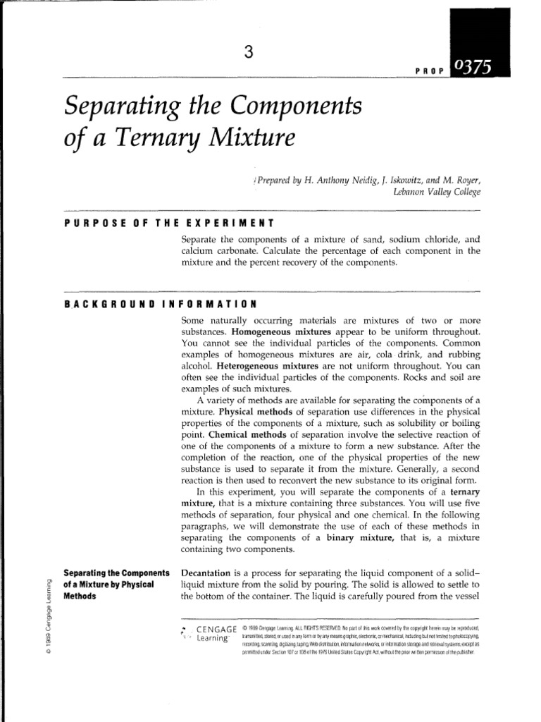 Lab 2 Separating The Components of A Ternary Mixture PROP 375 | PDF