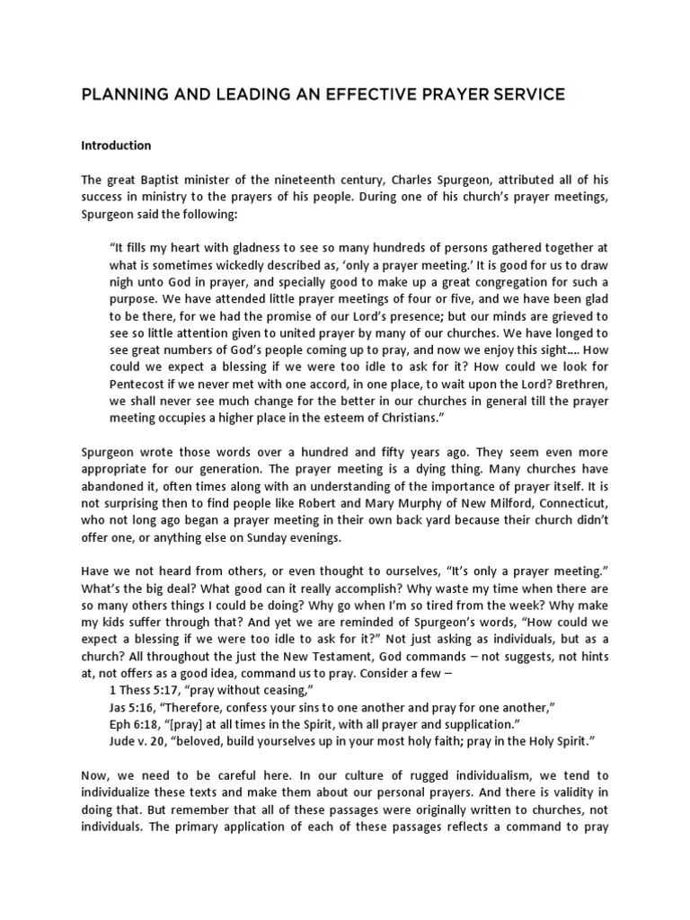 Planning and Leading An Effective Prayer Service | PDF | Confession ...