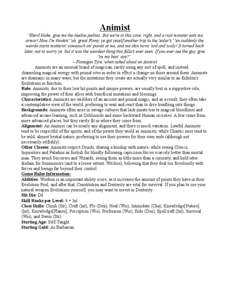 Animist (Pathfinder Base Class) | PDF | Dungeons & Dragons | Nature