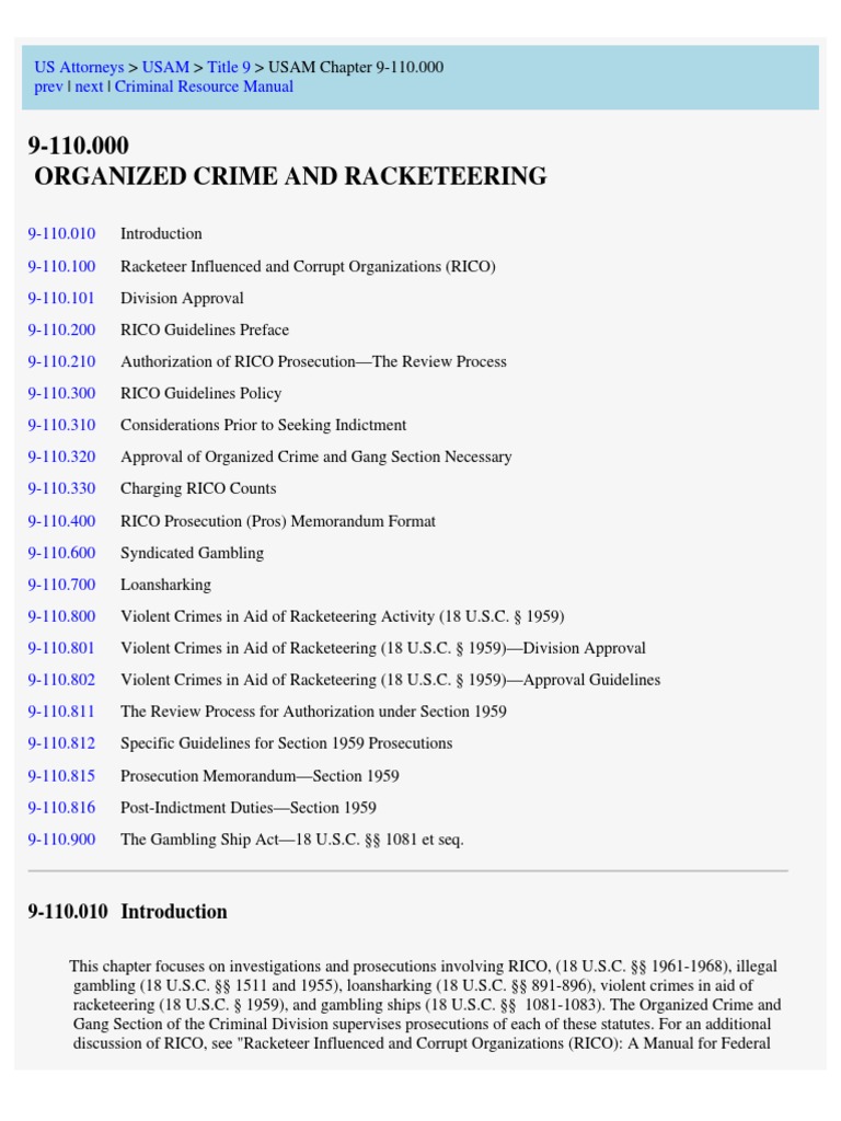US Attorneys Criminal Resource Manual: Organized Crime and Racketeering ...
