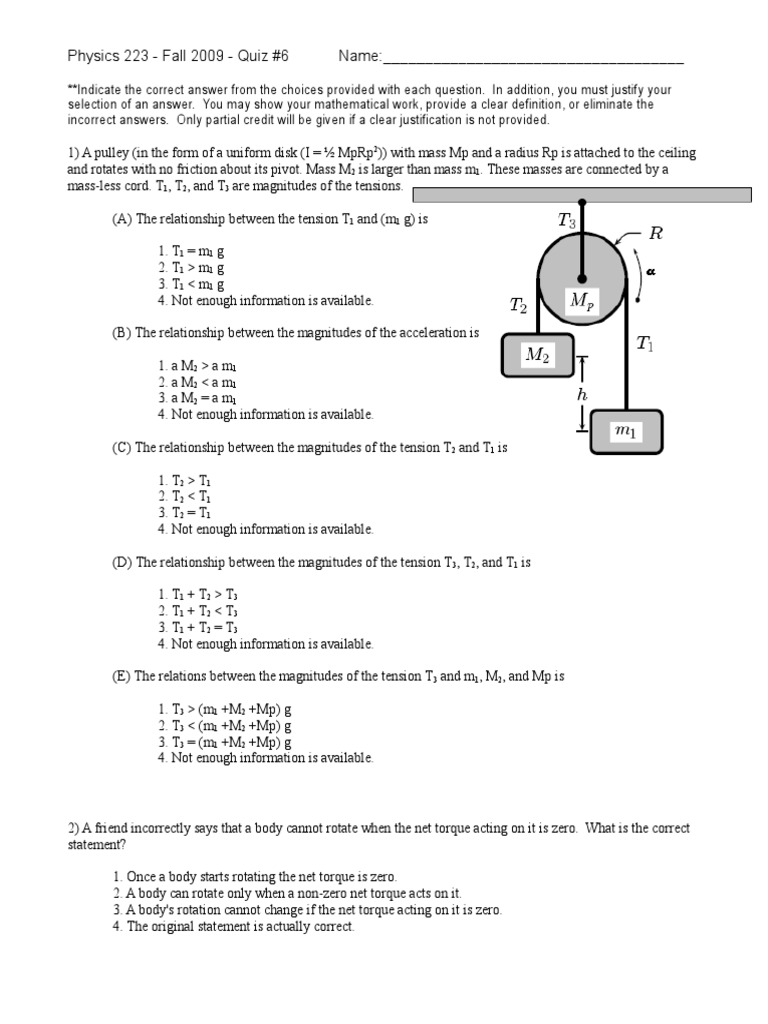 Physics Quiz | Tension (Physics) | Mass