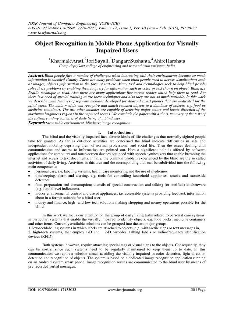 Object Recognition in Mobile Phone Application For Visually Impaired Users | PDF | Visual ...