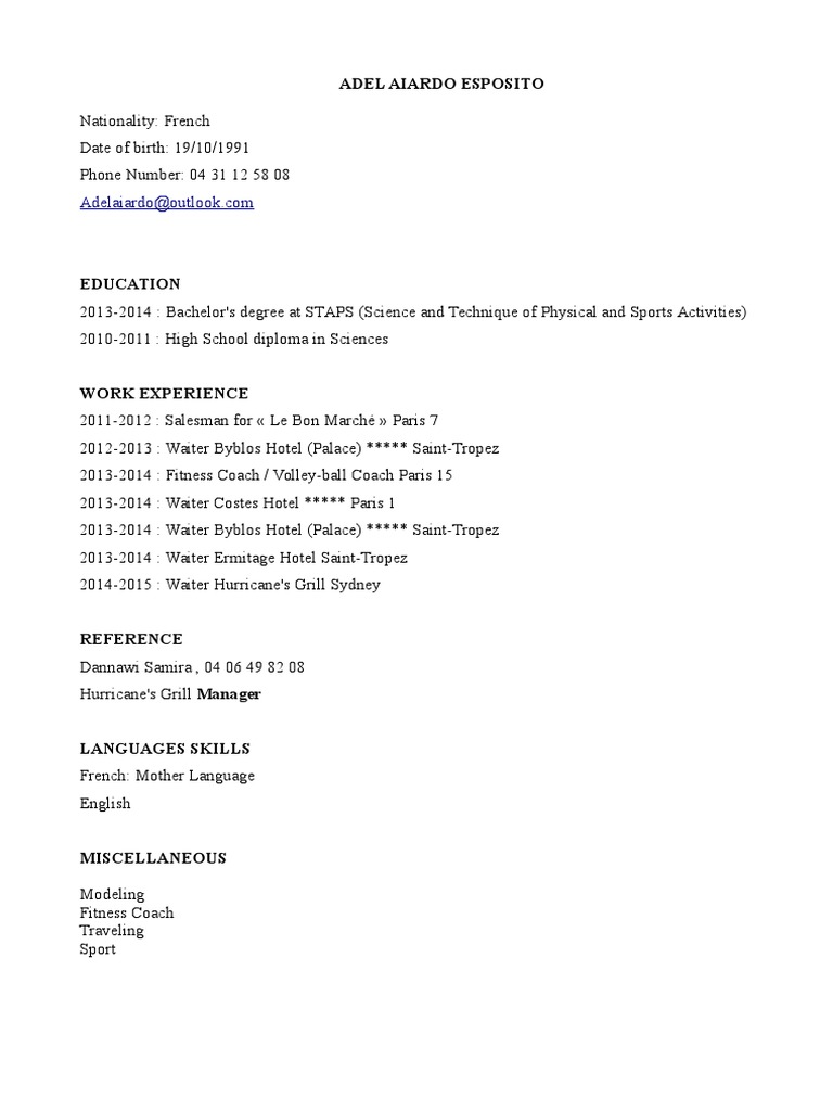 Adel Aiardo Esposito: CV Overview | PDF