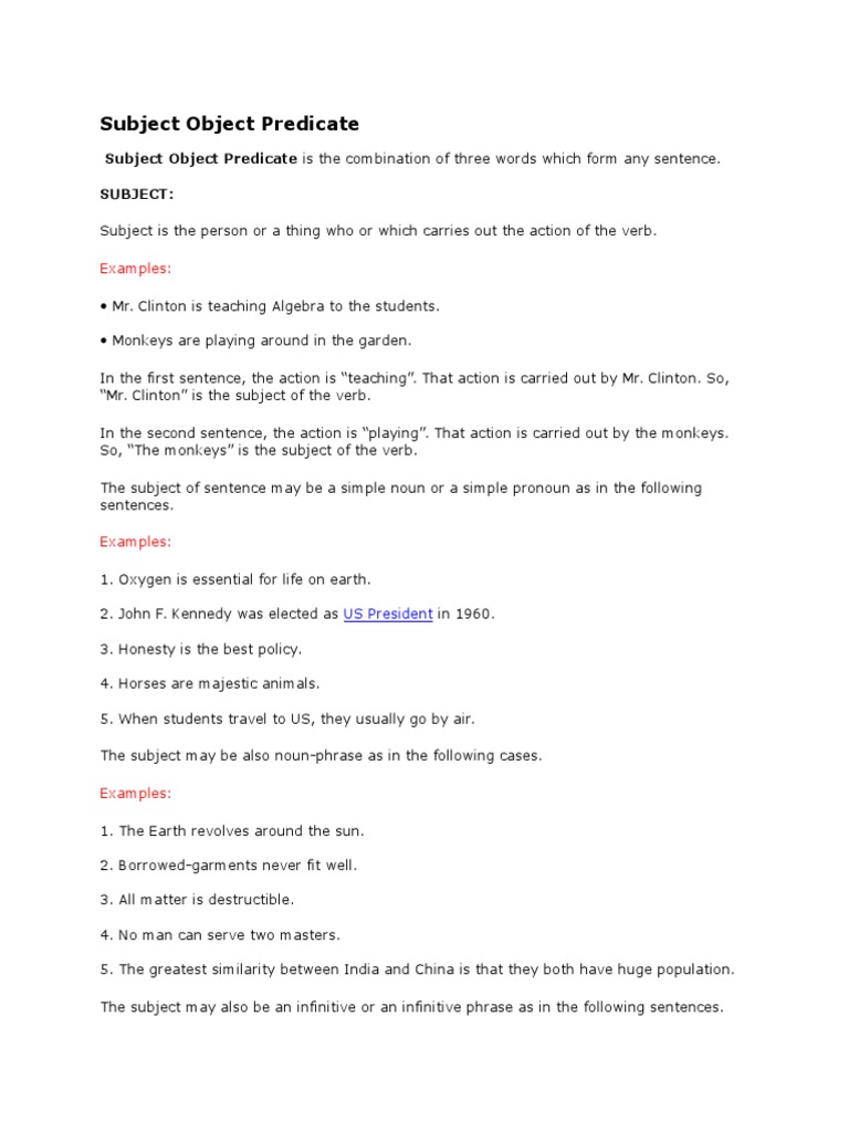 ENGLISH Subject Object Predicate | PDF | Grammatical Number | Verb