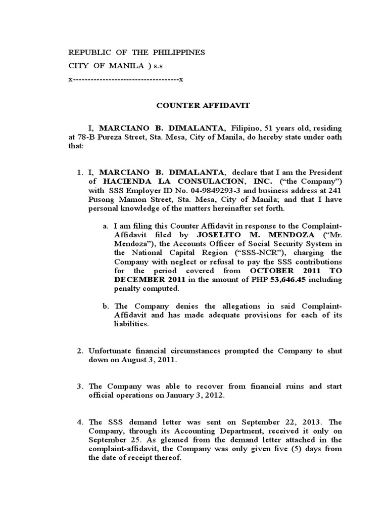 Counter Affidavit | PDF | Affidavit | Common Law