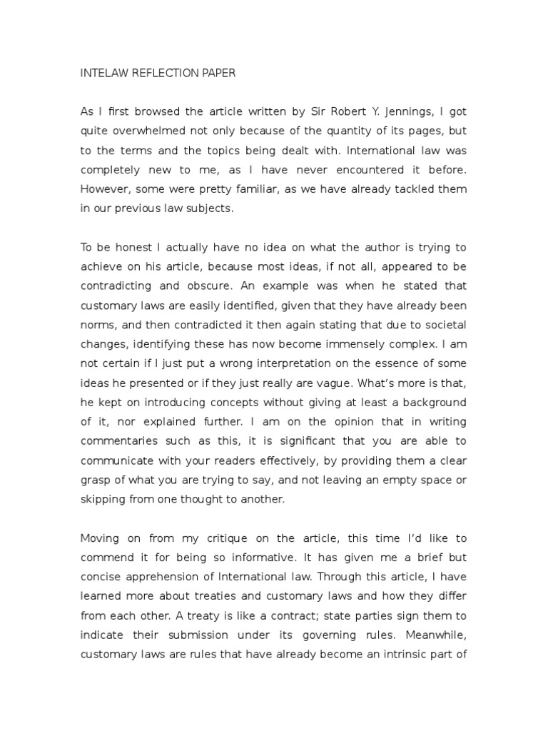 International Law Reflection Paper | PDF | Treaty | International Law