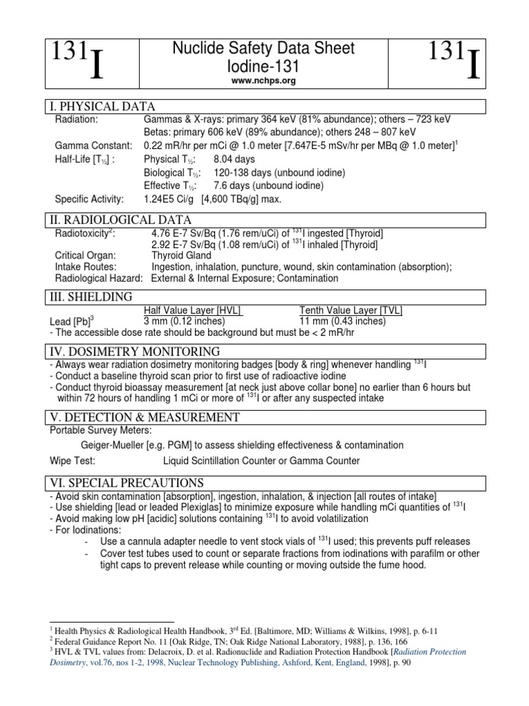Radiation Safety Data Sheet for Iodine-131: Physical and Radiological ...
