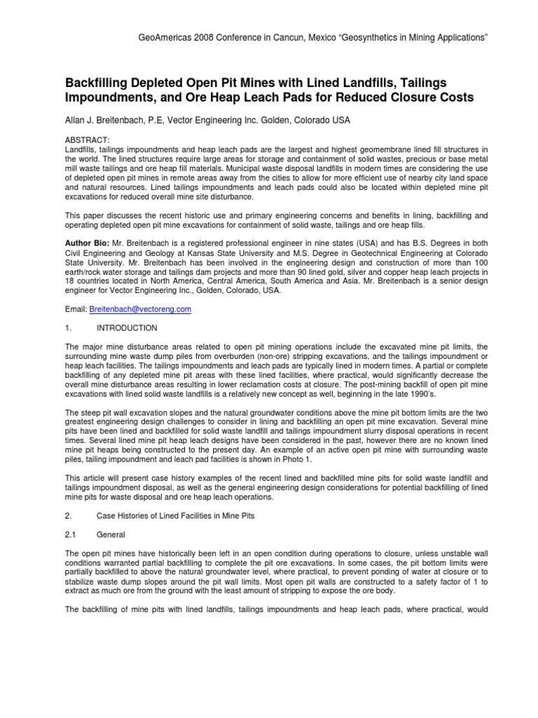 Backfilling Depleted Open Pit Mines | PDF | Dam | Mining