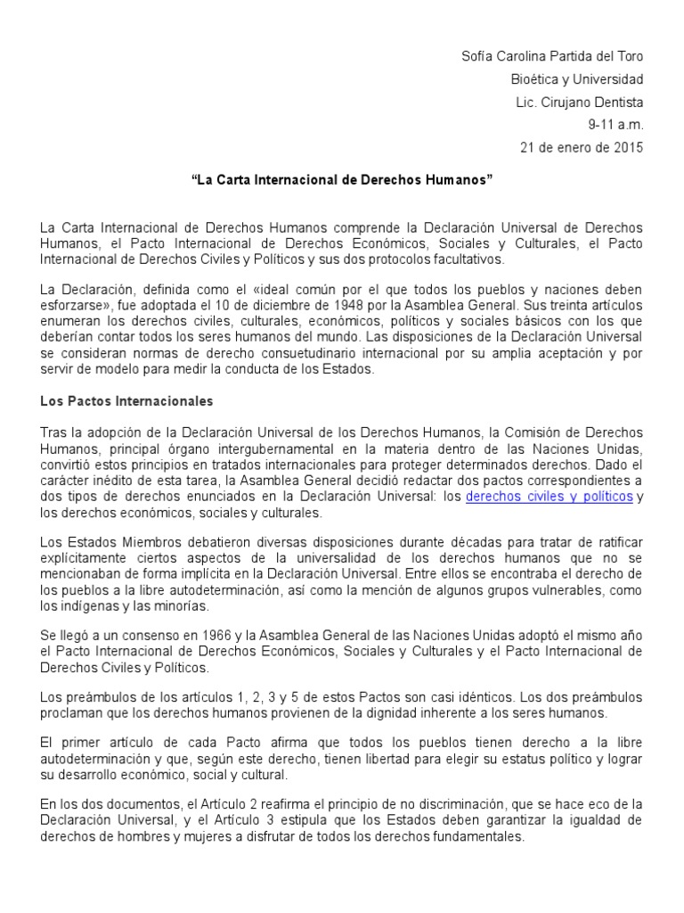 La Carta Internacional de Derechos Humanos: Un marco integral para la ...