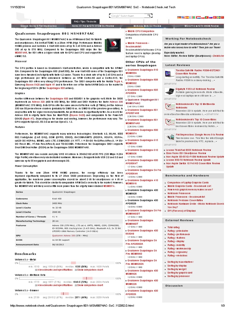 Qualcomm Snapdragon 801 MSM8974AC Overview | PDF | Arm Architecture ...