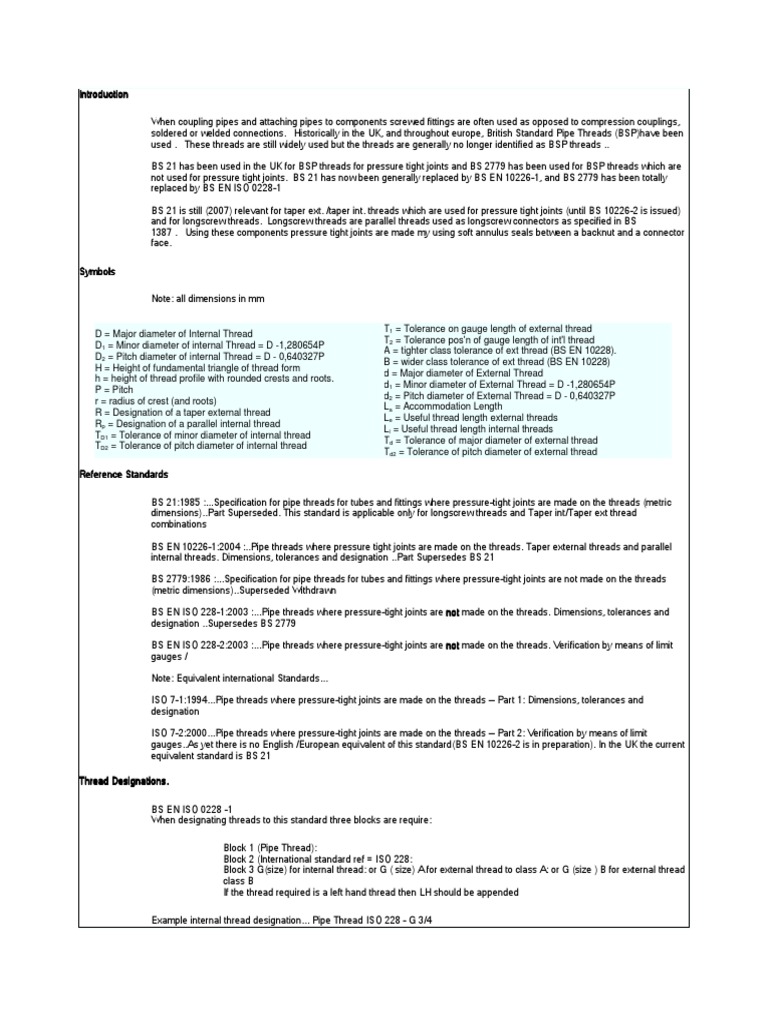 BSP Threads | PDF | Pipe (Fluid Conveyance) | Mechanical Engineering