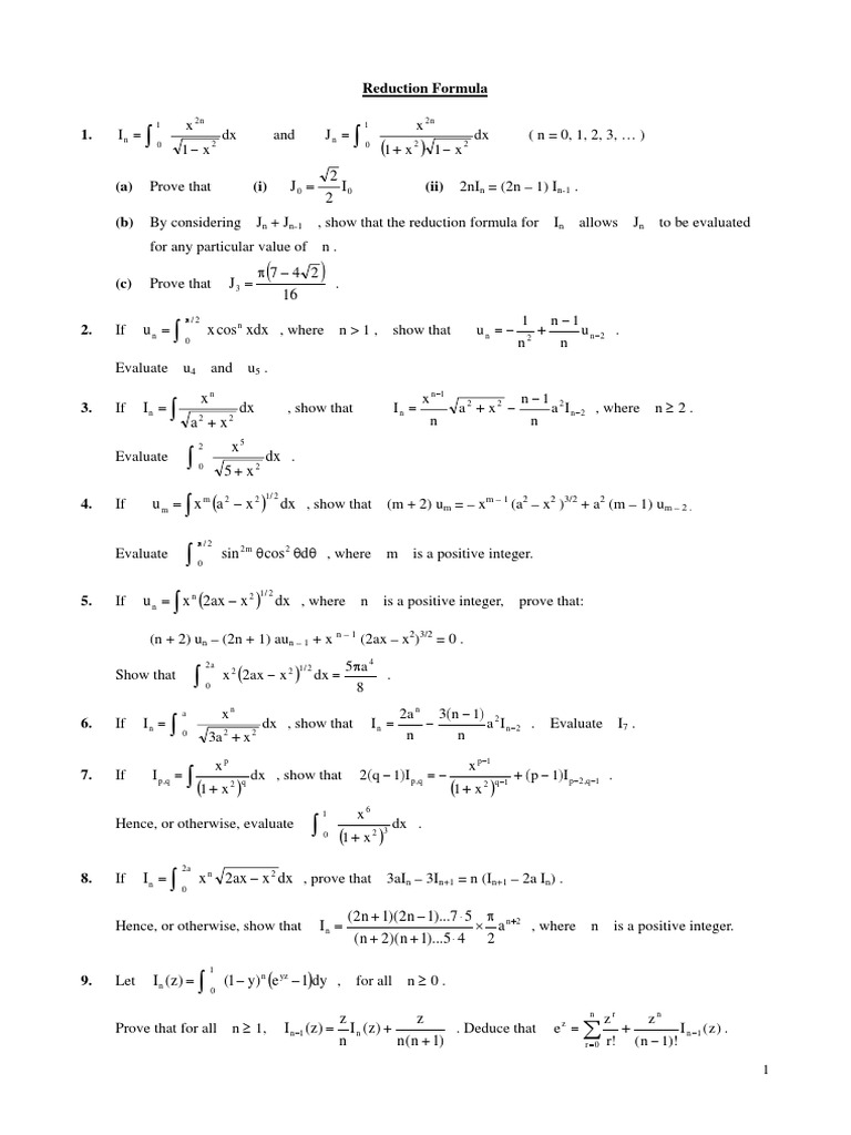 Reduction Formula Pdf Trigonometric Functions Sine