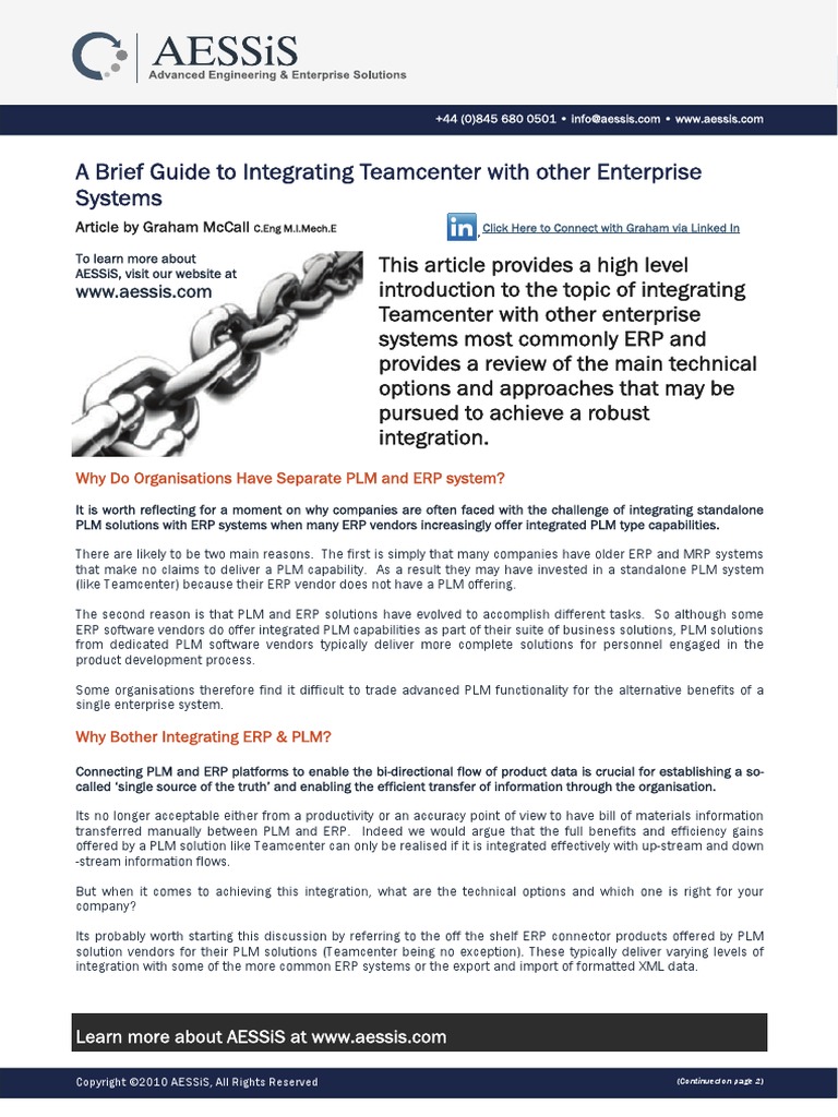 Brief Guide To Integrating Teamcenter | Download Free PDF | Product ...