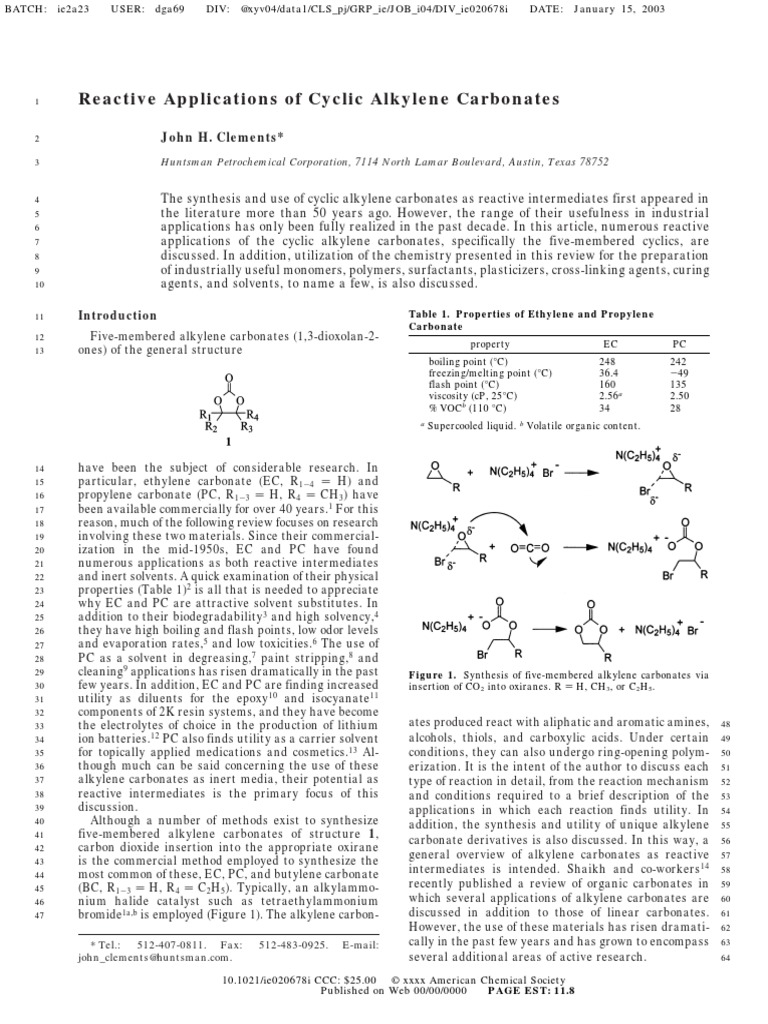 Clements - Reactive Applications of Cyclic Alkylene Carbonates ...