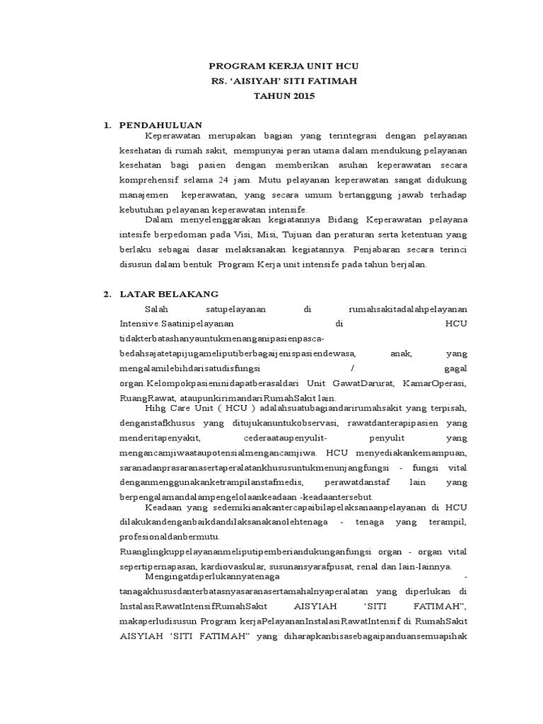 PROGRAM KERJA UNIT HCU New | PDF