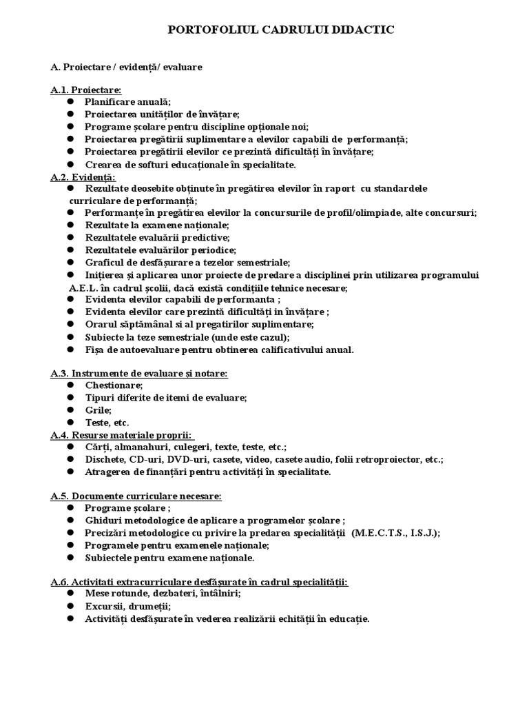 Portofoliul Cadrului Didactic Model | PDF