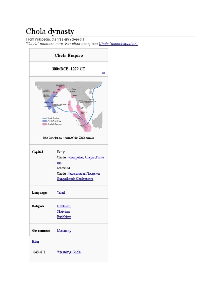 Chola Dynasty | PDF | Former Empires Of Asia | Tamils