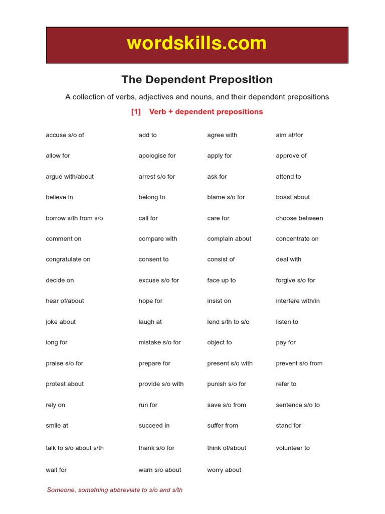 The Dependent Preposition | PDF | Adjective | Preposition And Postposition