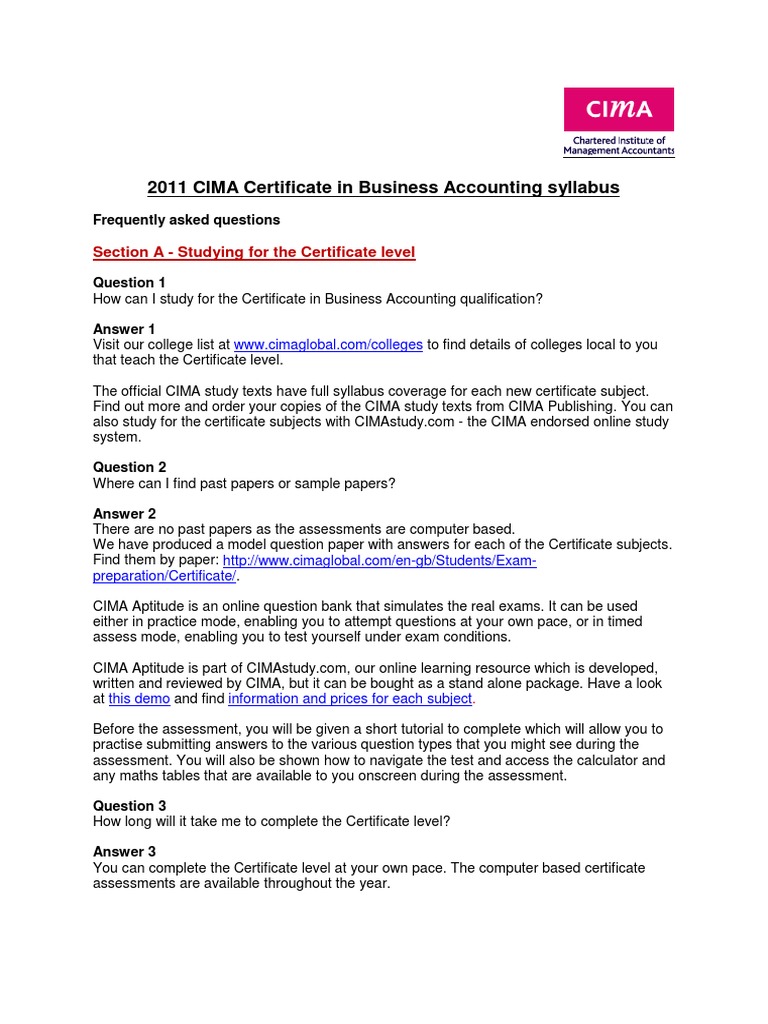 2011 CIMA Certificate Syllabus Guide | PDF | Syllabus | Educational ...