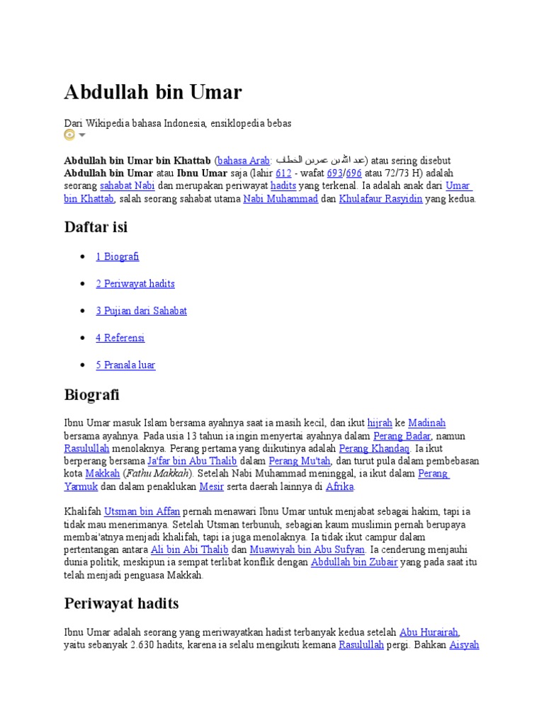 Abdullah Bin Umar | PDF