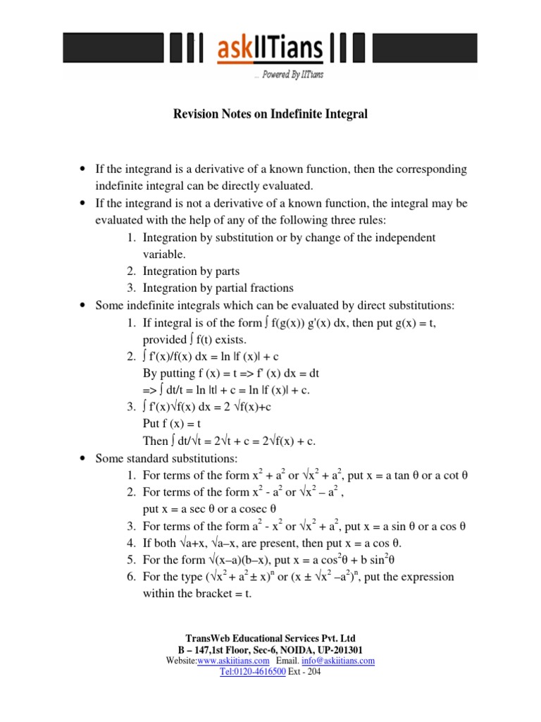 Indefinite Integral Part | PDF | Trigonometric Functions | Integral