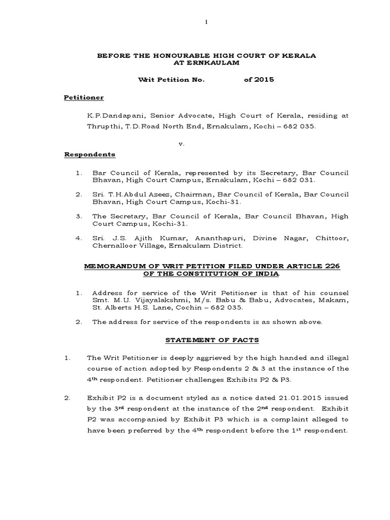 Writ Petition - Bar Council PDF | PDF | Advocate | Complaint