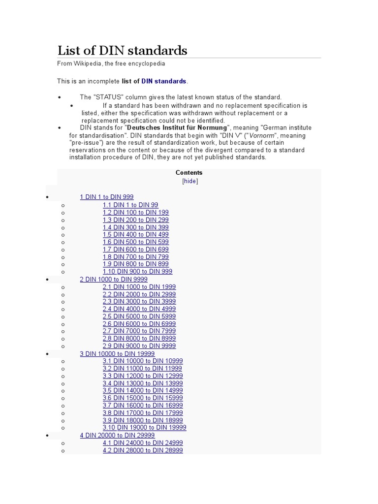 List of DIN Standards | PDF