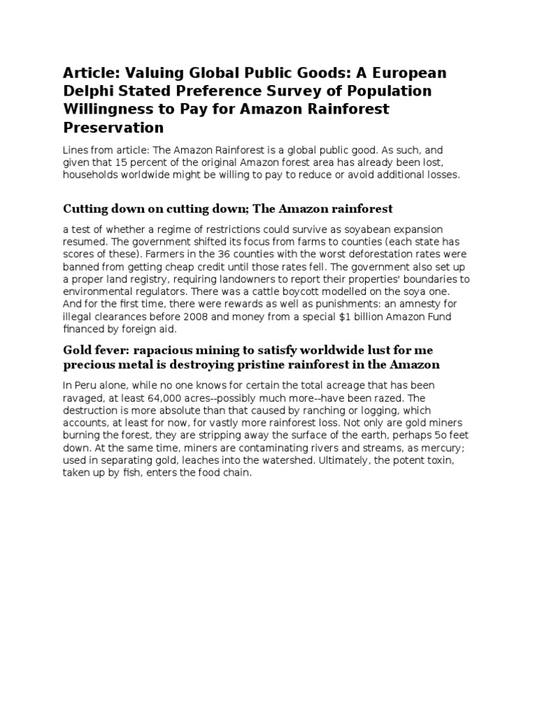 Global Willingness to Pay for Amazon Preservation | PDF | Amazon ...