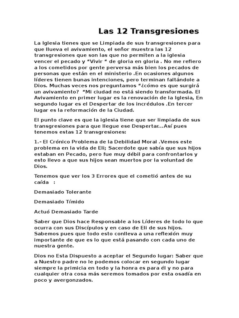 Las 12 Transgresiones en la Iglesia | PDF | Pecado | Creencia religiosa ...