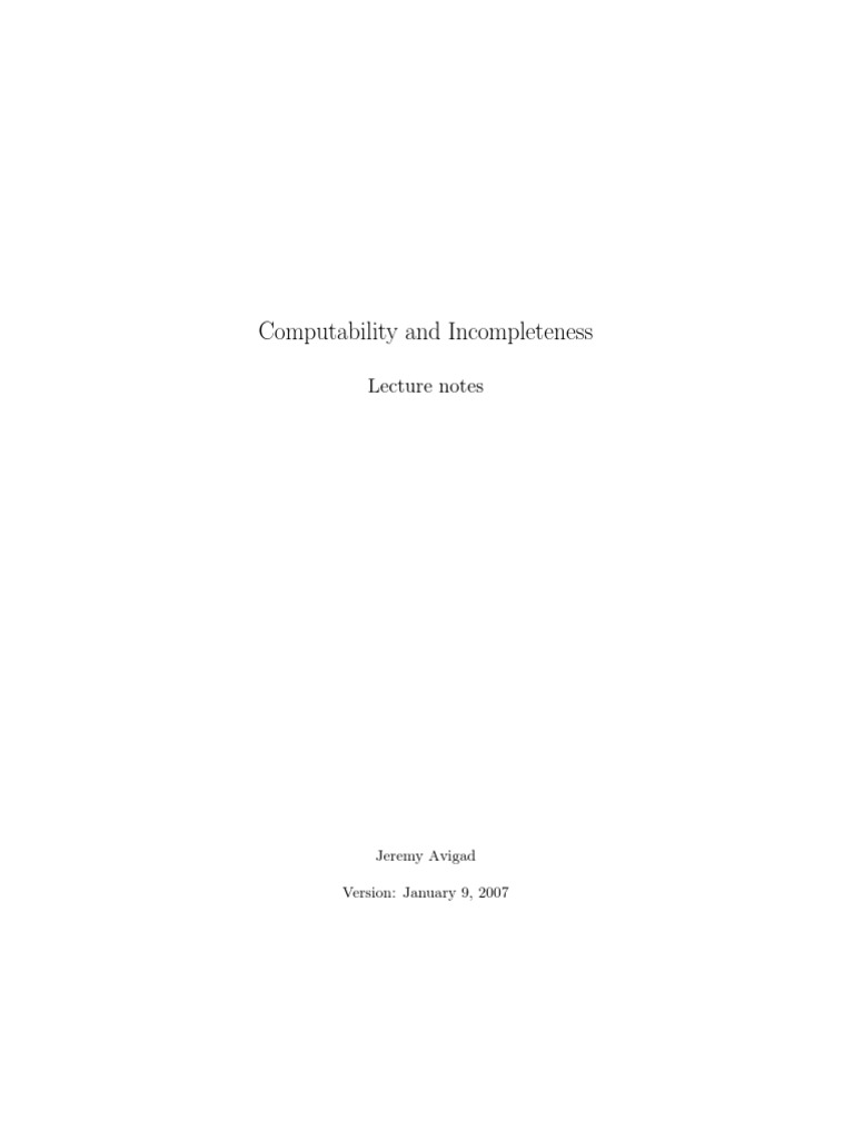 Computability and Incompleteness - Lecture Notes | PDF | Computability ... Computability and Incompleteness - Lecture Notes | PDF | Computability ...