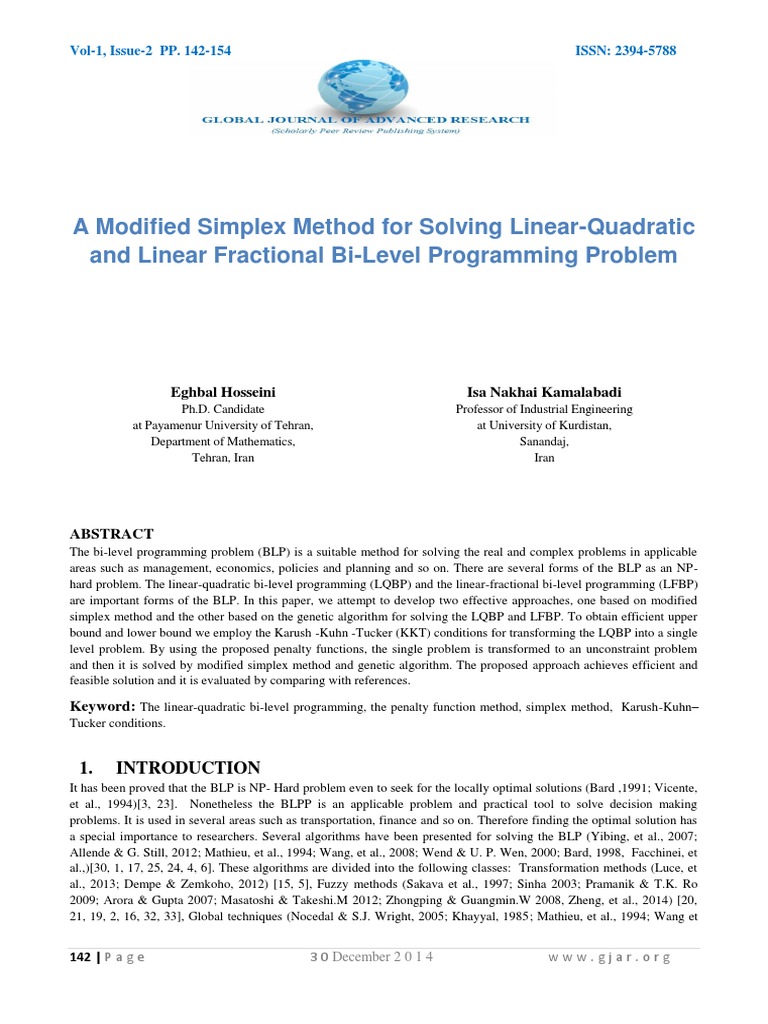 A Modified Simplex Method For Solving Linear-Quadratic and Linear Fractional Bi-Level ...