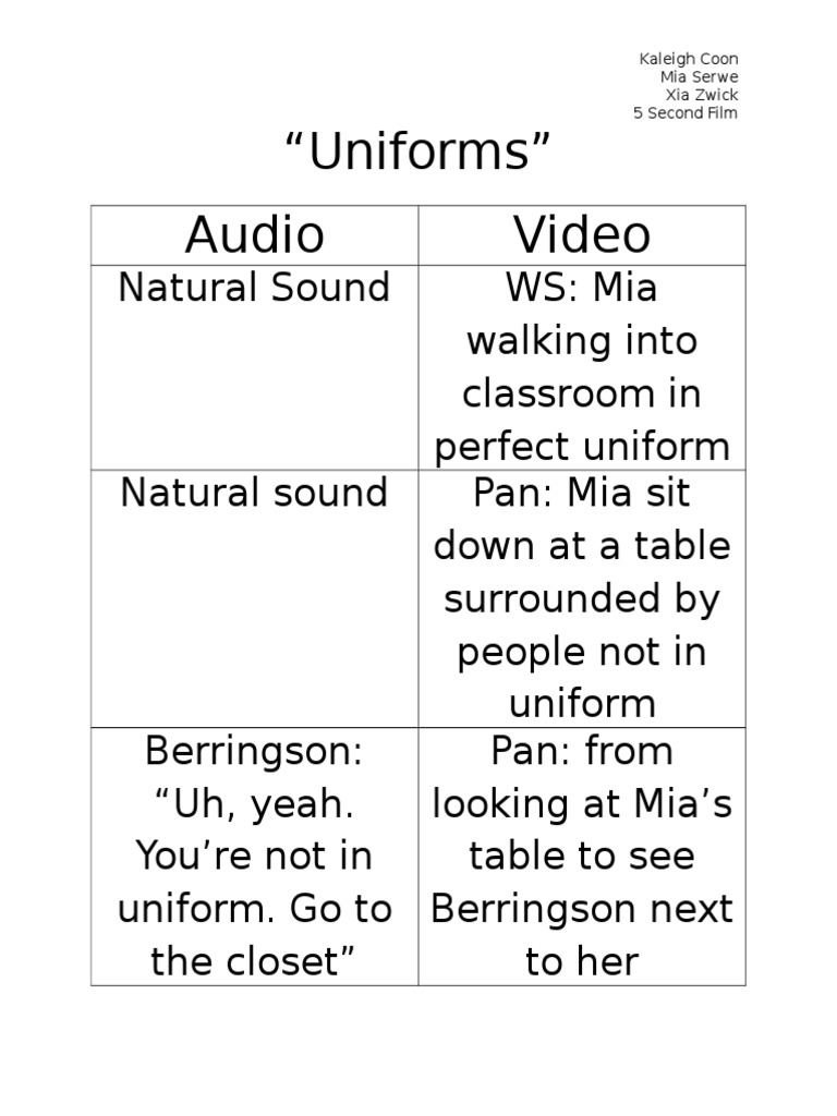 Uniforms - Script | PDF