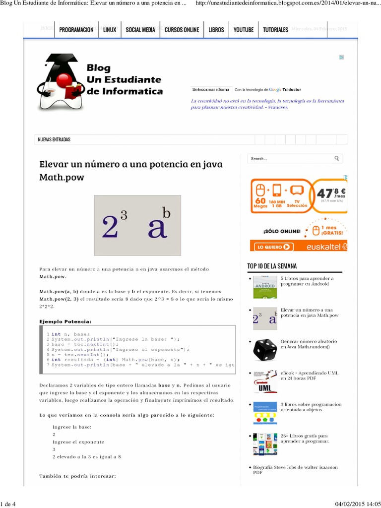 Elevar Un Número A Una Potencia en Java Math - Pow | Áreas de ...