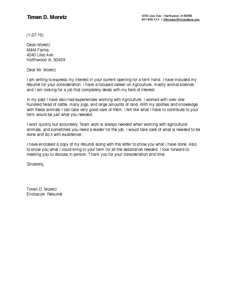 Farm Hand Application Letter | PDF