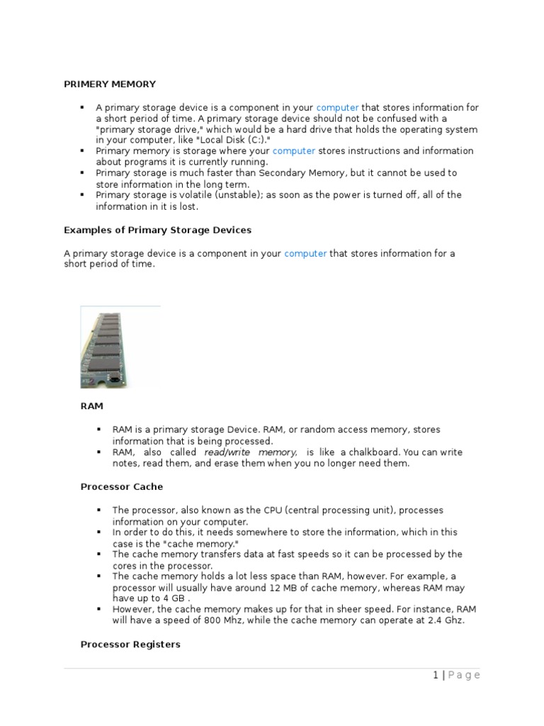 Primery and Secondary Memories | PDF | Computer Data Storage | Random ...