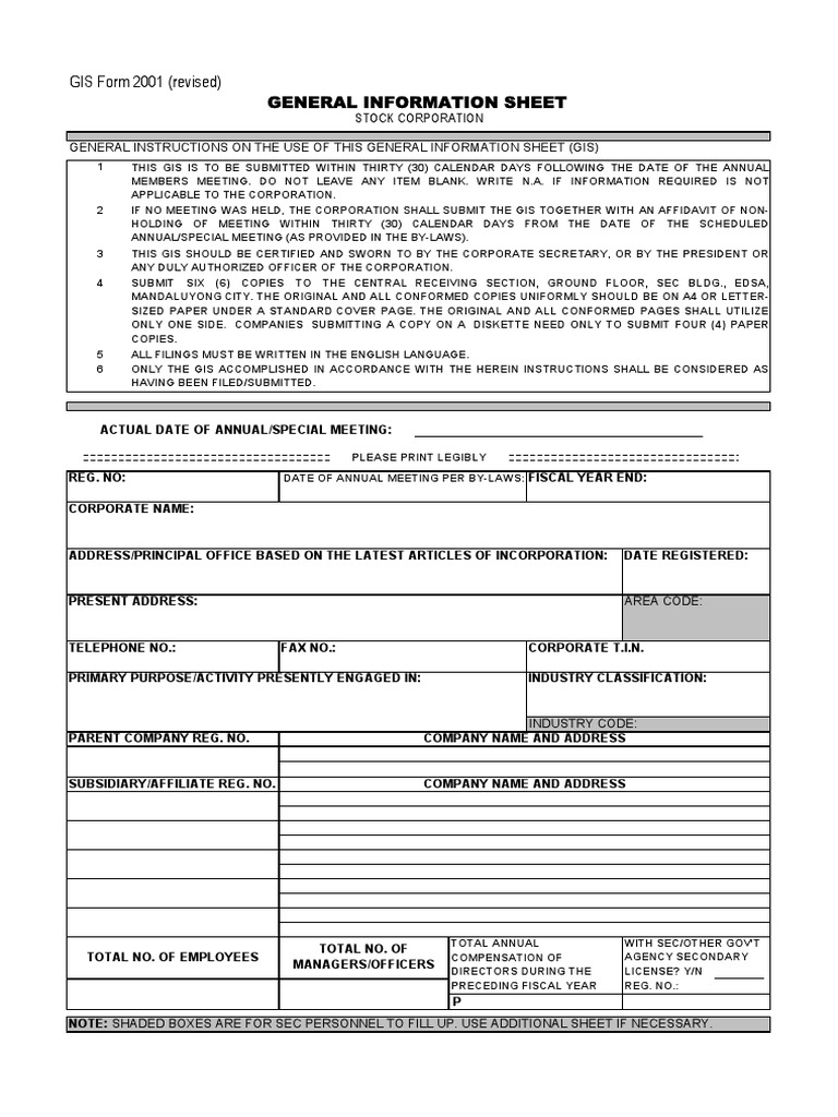 General Information Sheet Stock PDF