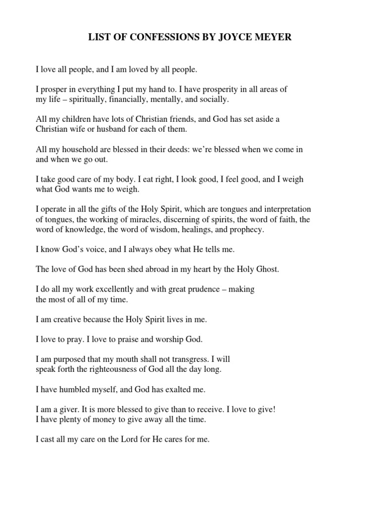 List of Confessions by Joyce Meyer | PDF | Religious Belief And ...