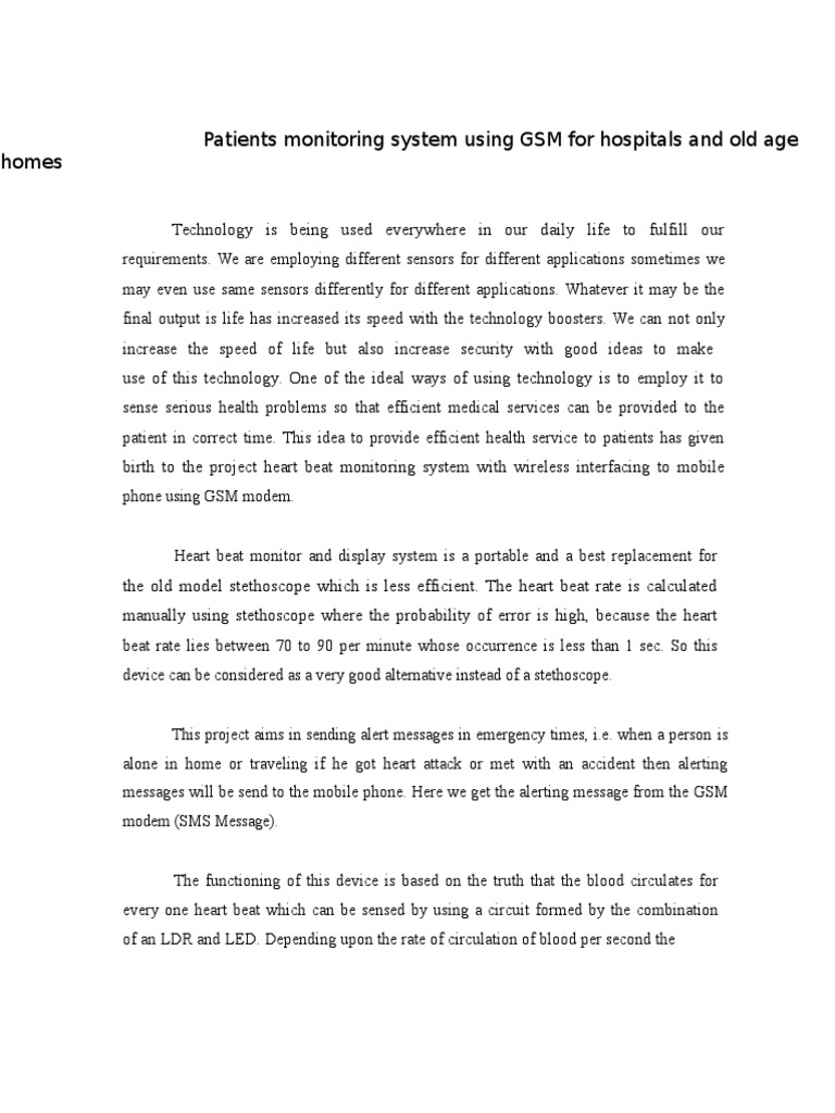 Patient Monitoring System Using Gsm For Hospitals And Old Age Homes Pdf Monitoring Medicine